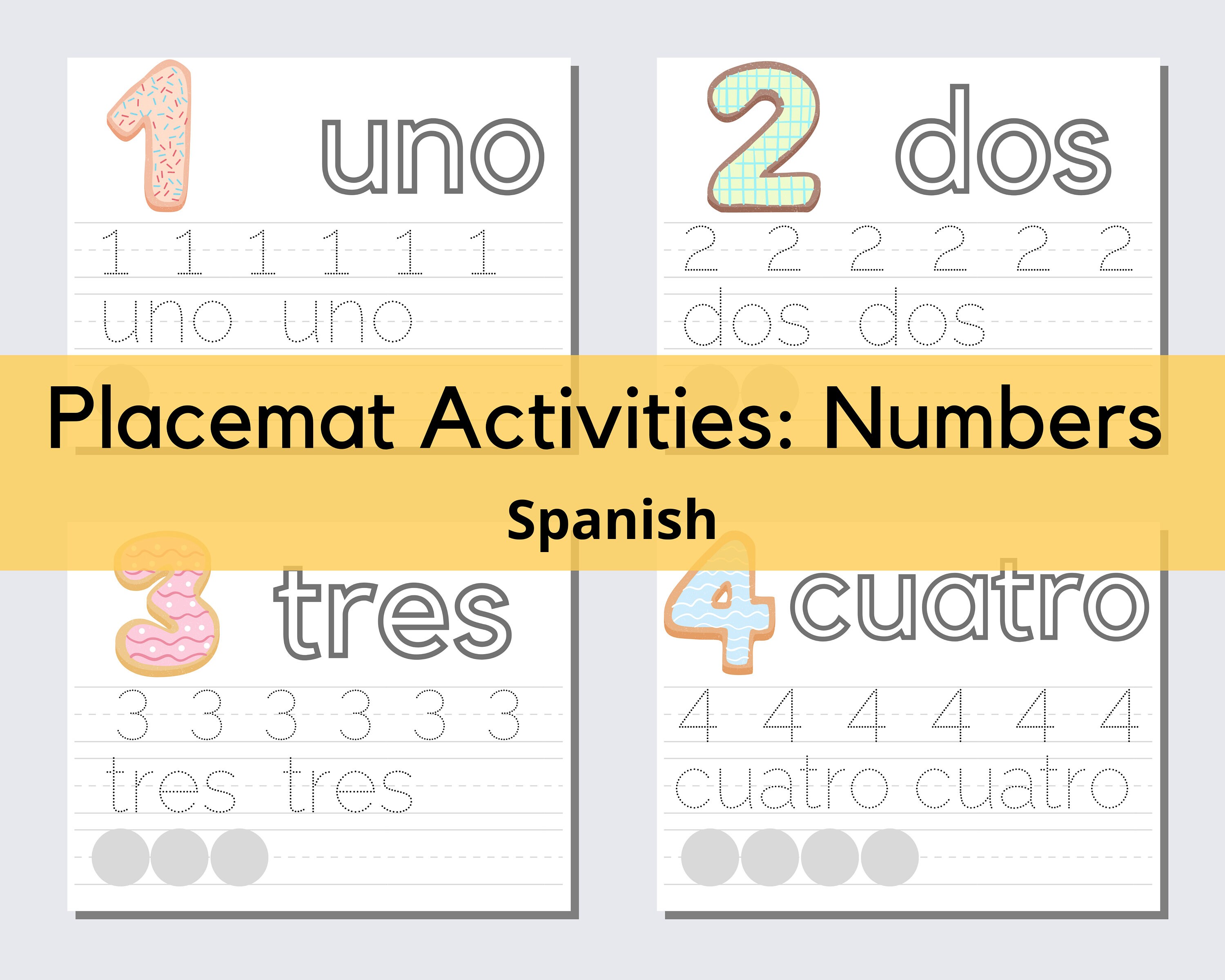 SPANISH Numbers Placemat Activity | Playdoh, Tracing, Homeschool, Early ...