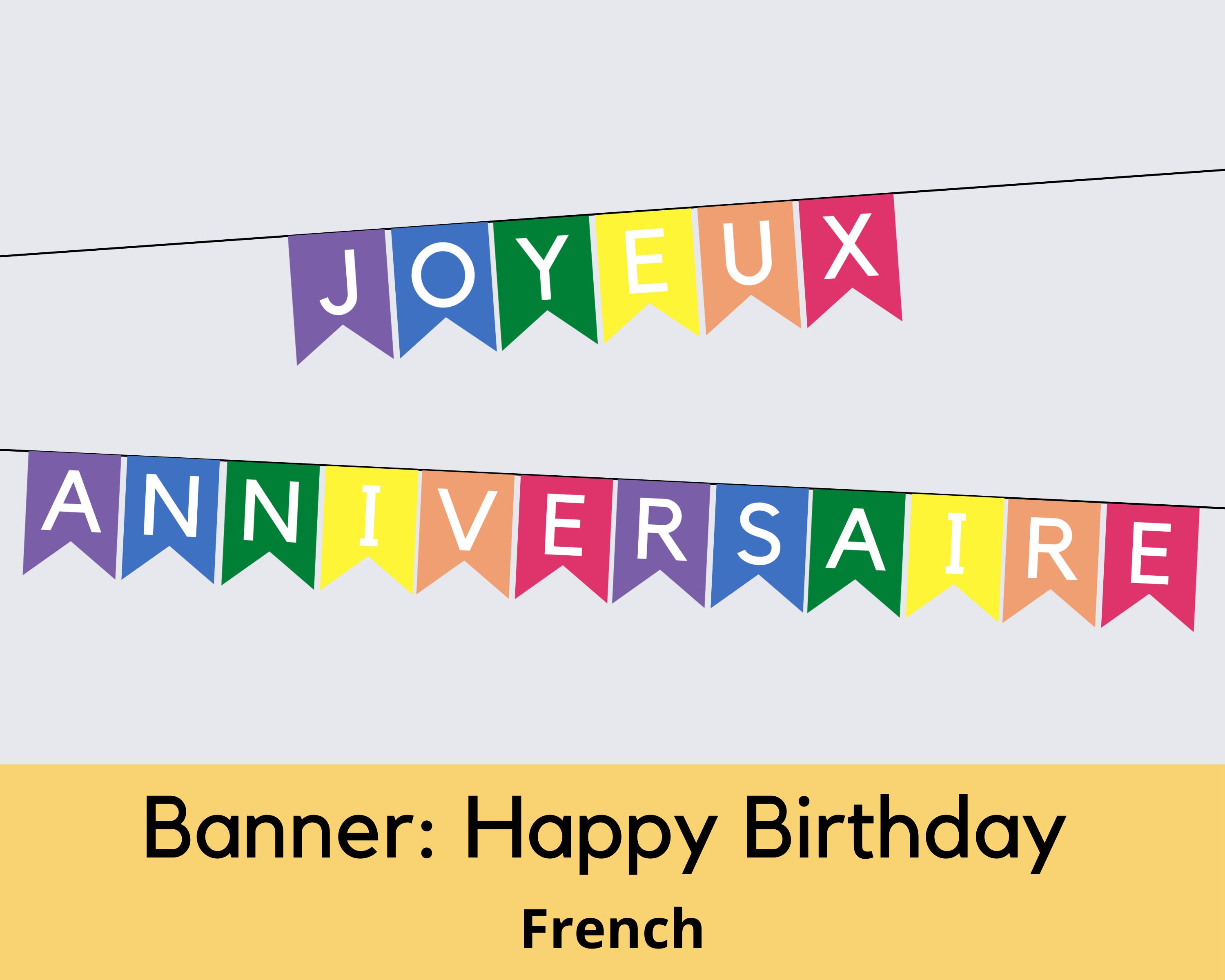 Happy Birthday / Joyeux Anniversaire Printable Banner | US Letter A4 ...