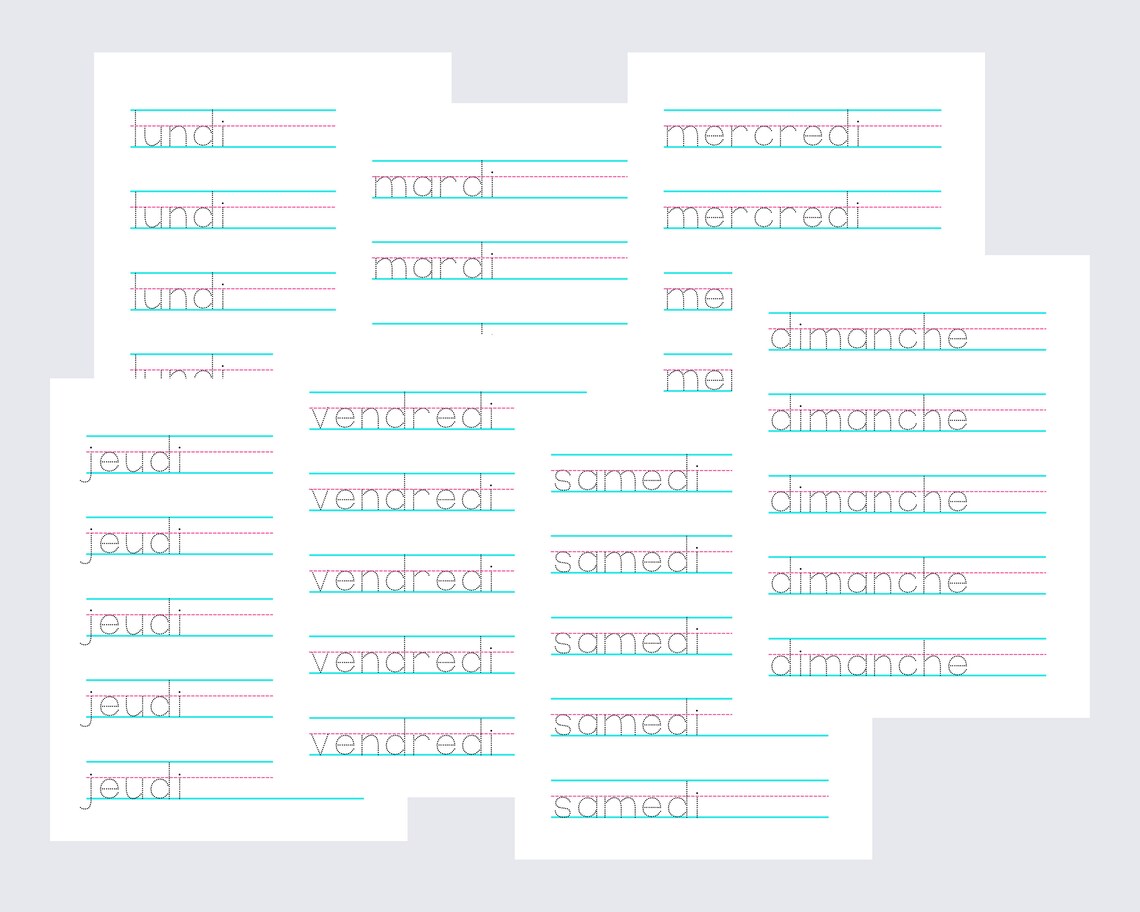 FRENCH Days of the Week Tracing Sheets Early Learning, Educational ...