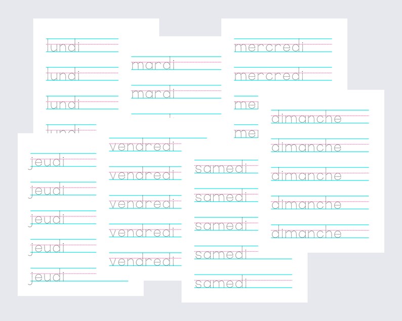FRENCH Days of the Week Tracing Sheets | Early Learning, Educational ...