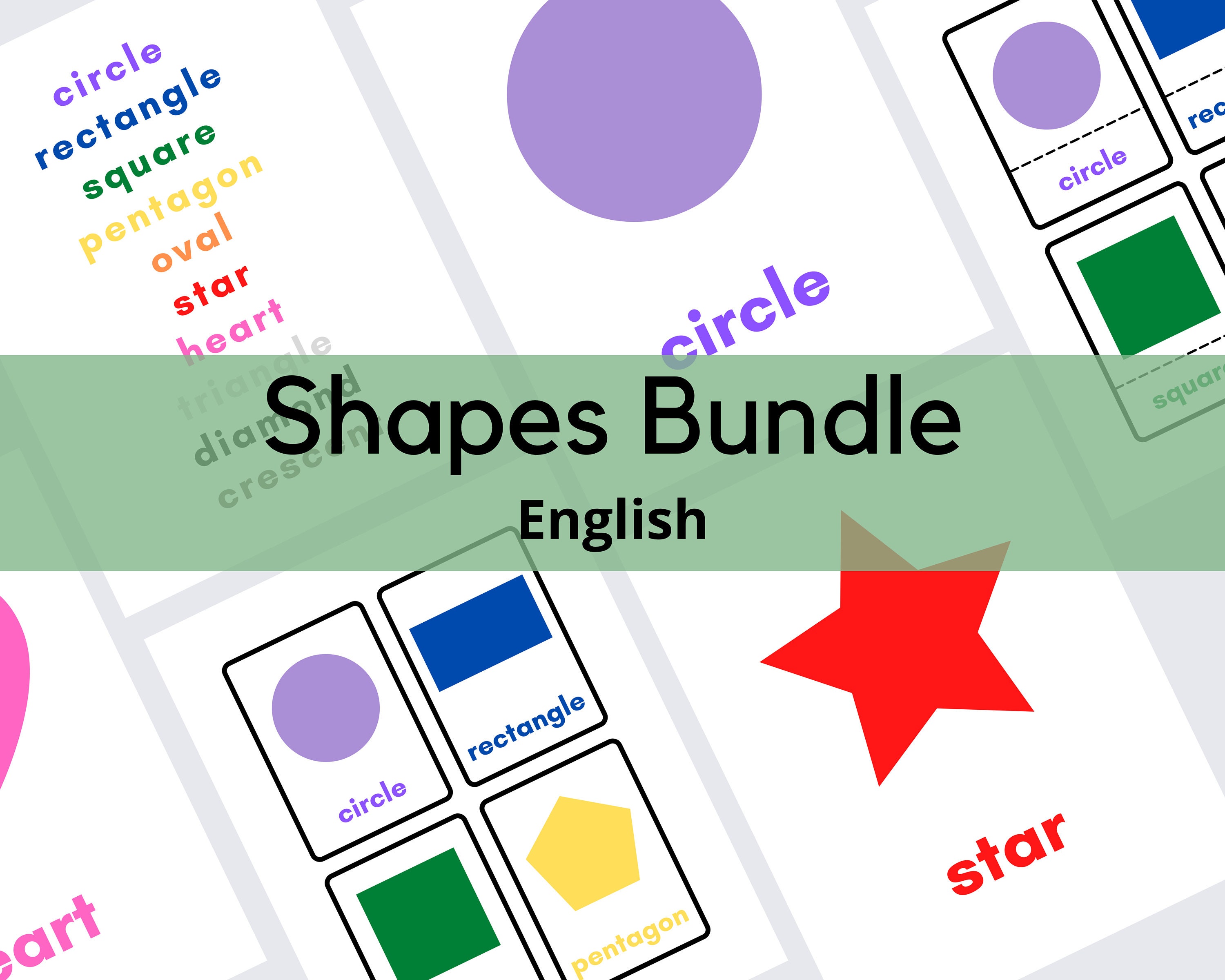 ENGLISH Shapes Bundle Flashcards Full Page Montessori | Etsy