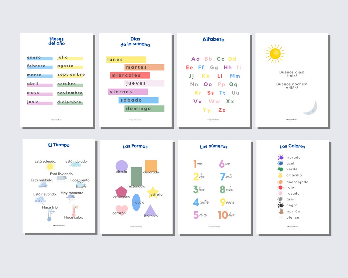 8 Print Bundle in Spanish Greetings Alphabet Numbers - Etsy