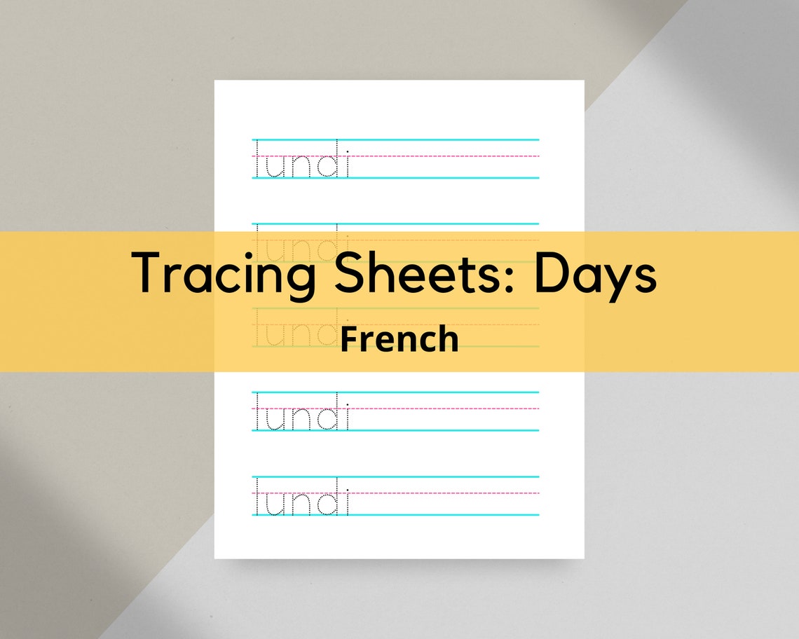 FRENCH Days of the Week Tracing Sheets Early Learning, Educational ...