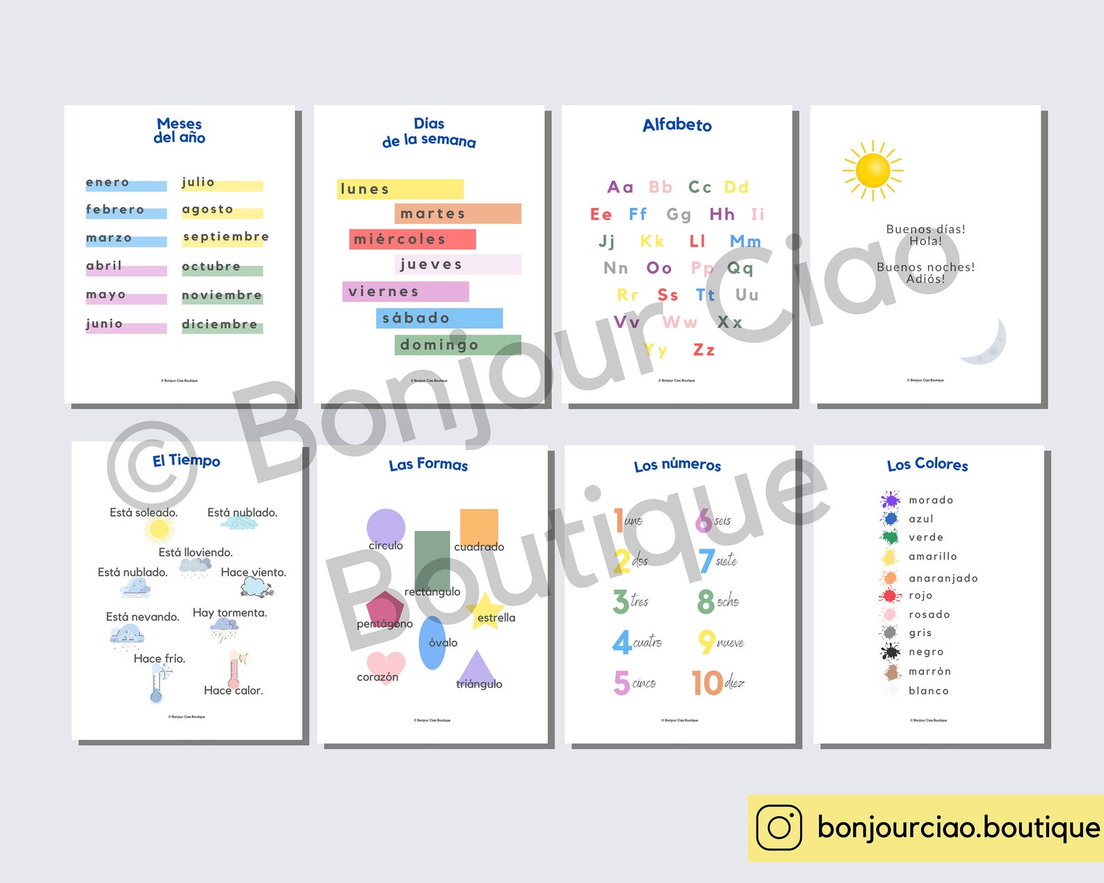 8 Print Bundle in Spanish Greetings Alphabet Numbers | Etsy