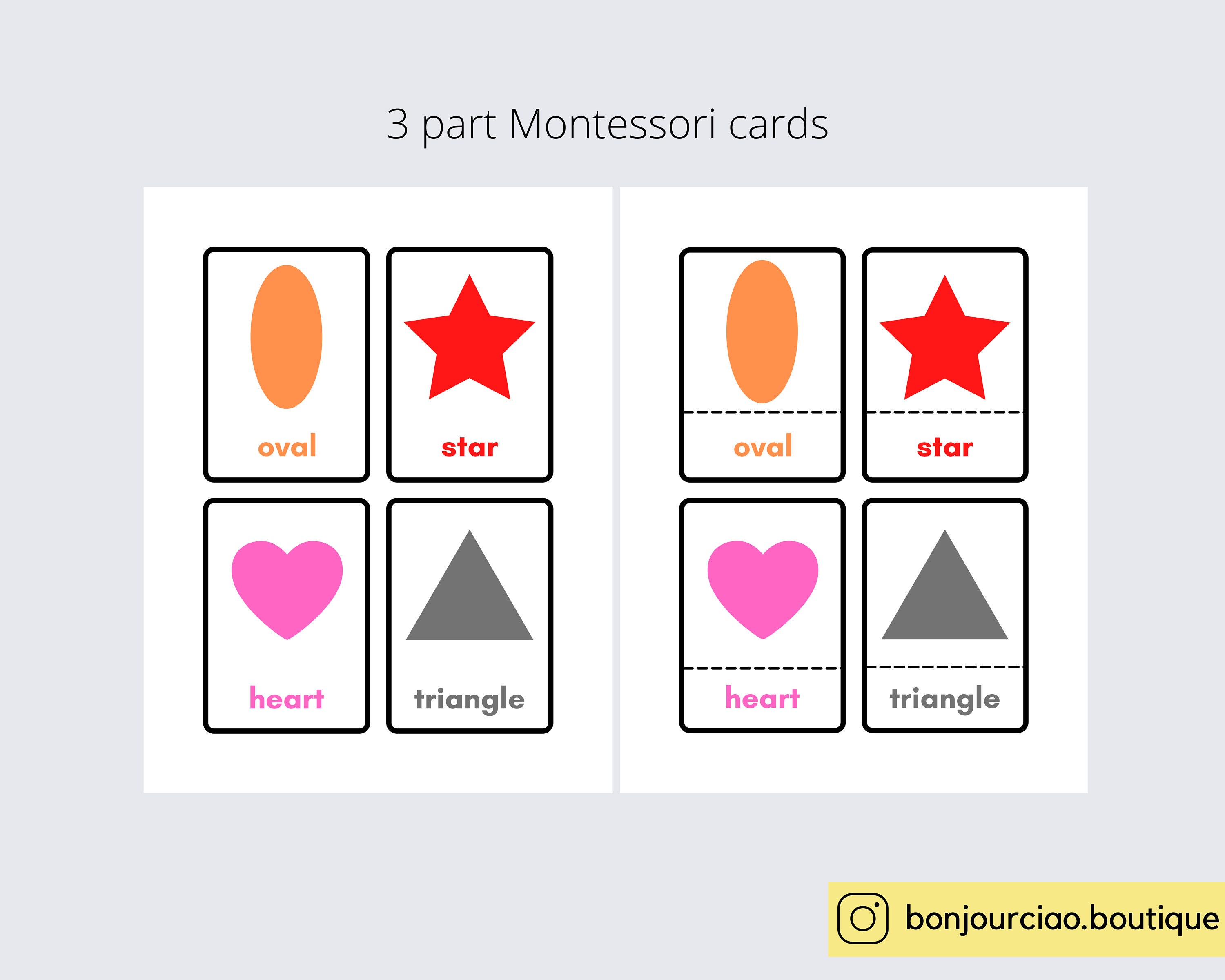 ENGLISH Shapes Bundle Flashcards Full Page Montessori | Etsy