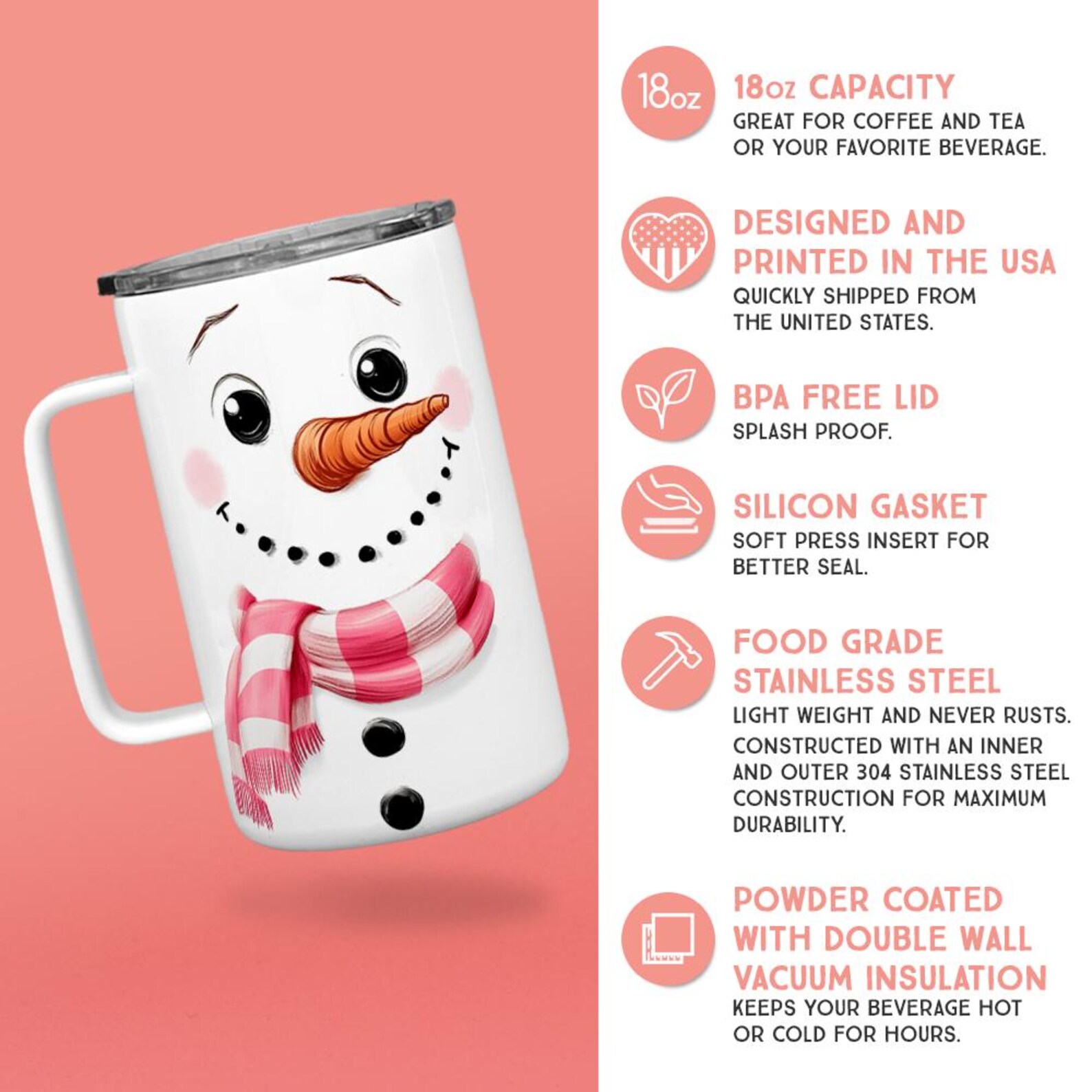 Snowman Insulated Coffee Mug With Lid, Whimsical Christmas Gift - Etsy