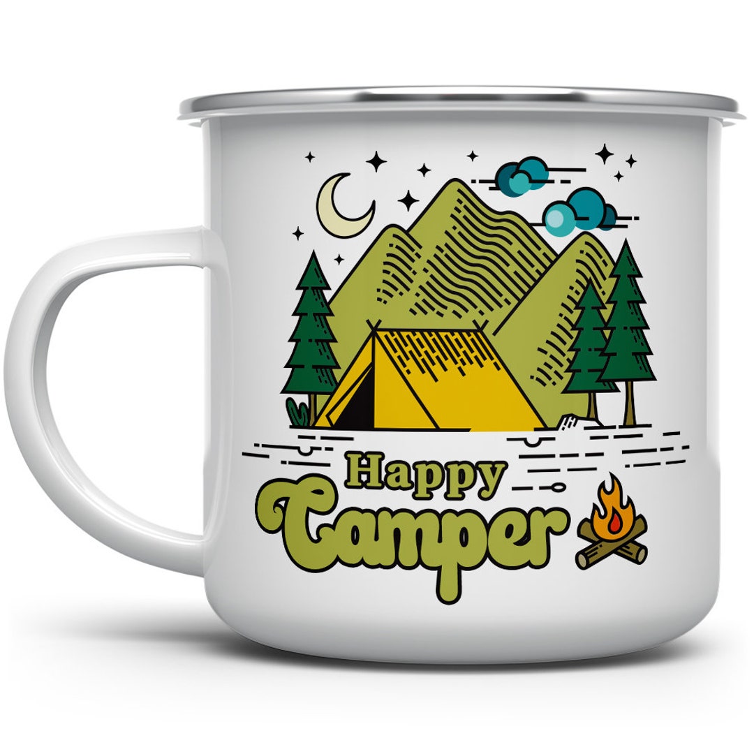 Happy Camper Retro Campfire Coffee Mug, Camping Lover Mug, Mountain ...