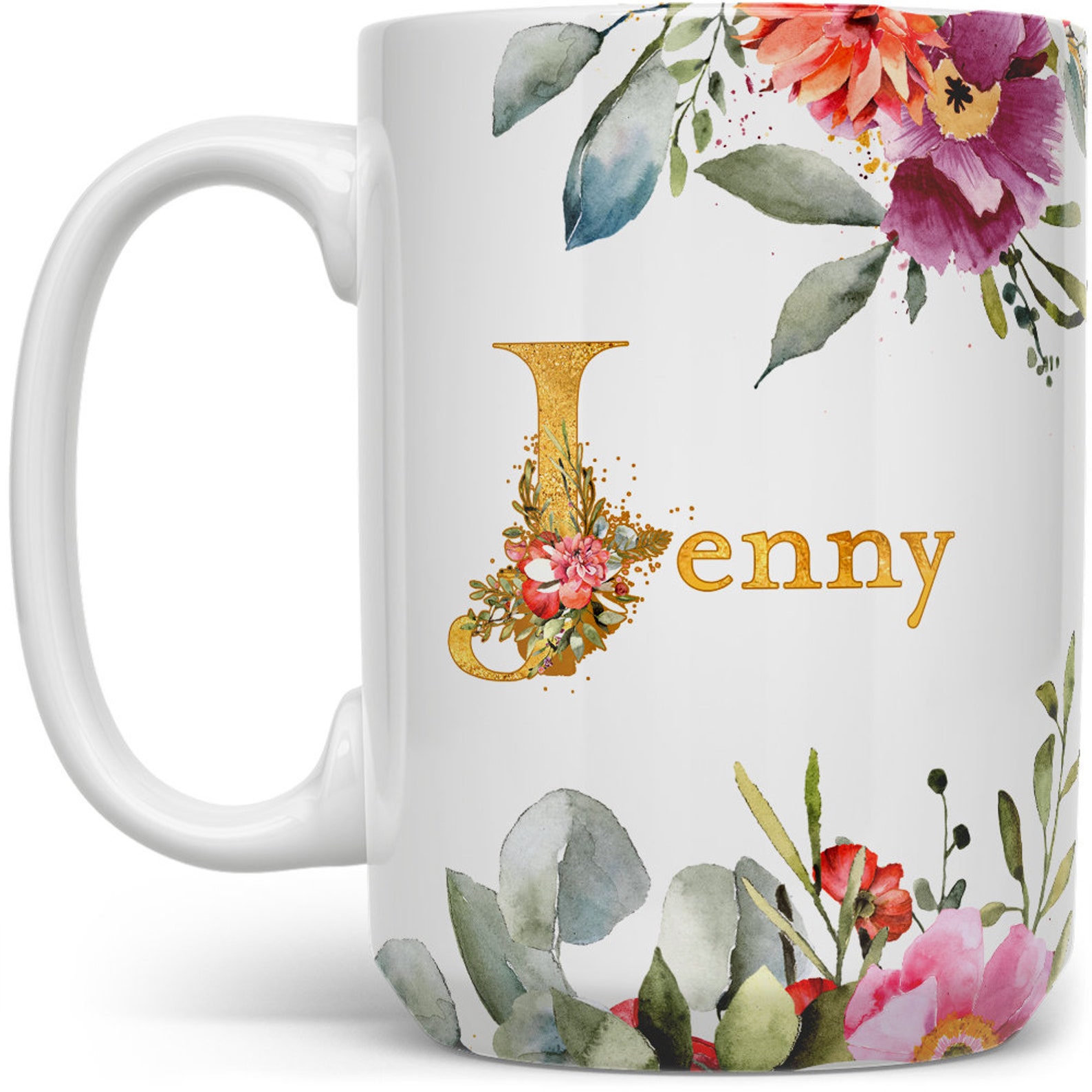 Personalized Name Mug, Custom Name Mug, Name Coffee Mug, Floral Mug ...