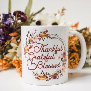 Thankful Grateful Blessed Mug, Fall Mug, Fall Coffee Mug, Autumn Mug ...