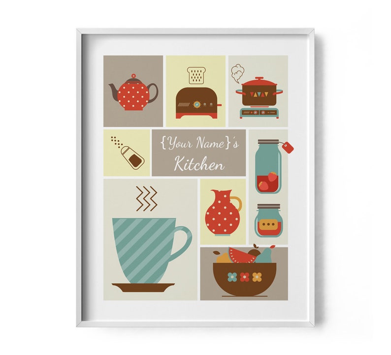 Personalized Kitchen Print Kitchen Decor Retro Kitchen | Etsy