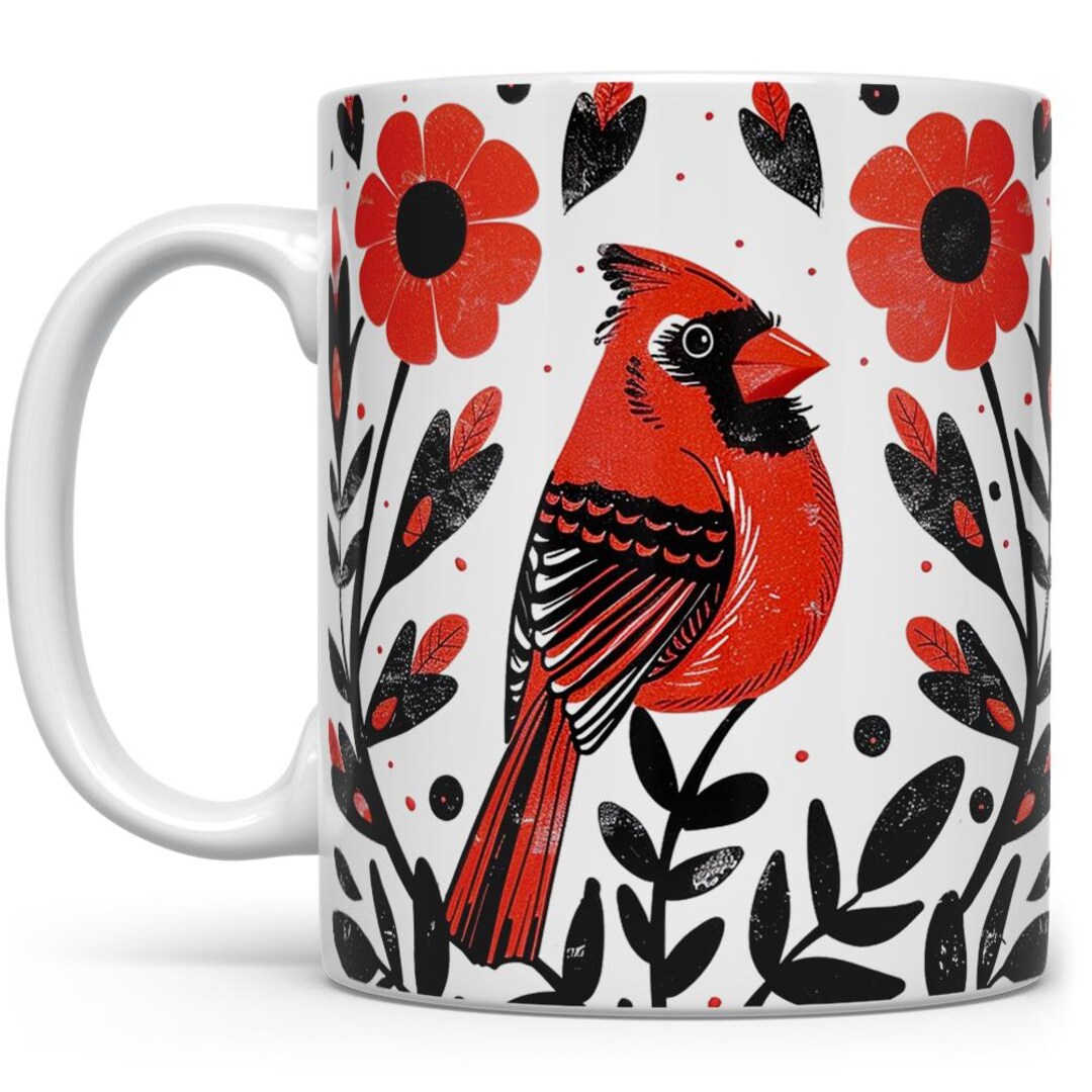 Cardinal Bird Ceramic Coffee Mug: Floral Nature Tea Cup - Etsy