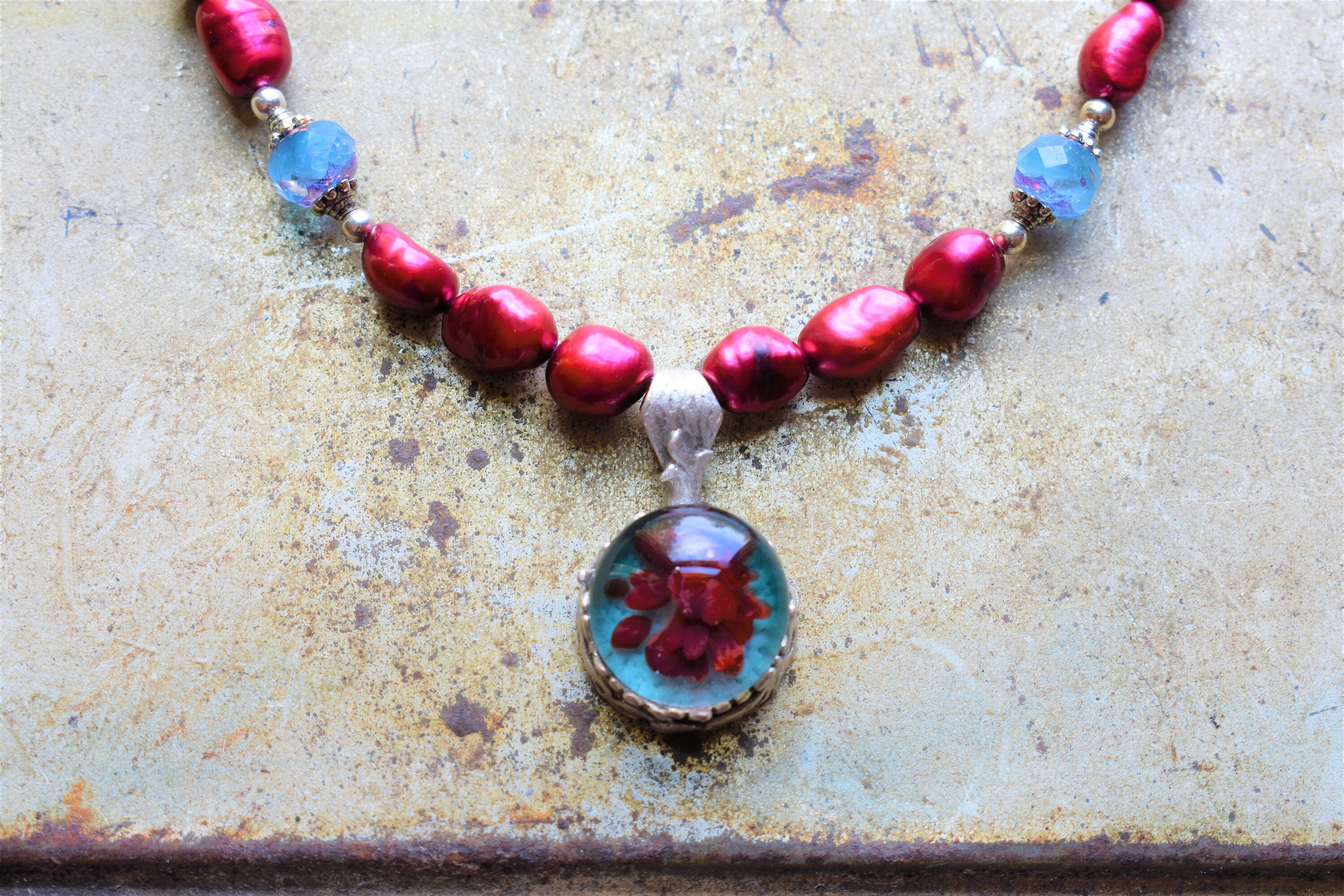 Ruby Red Freshwater Pearl Necklace Ruby Red Lampwork | Etsy