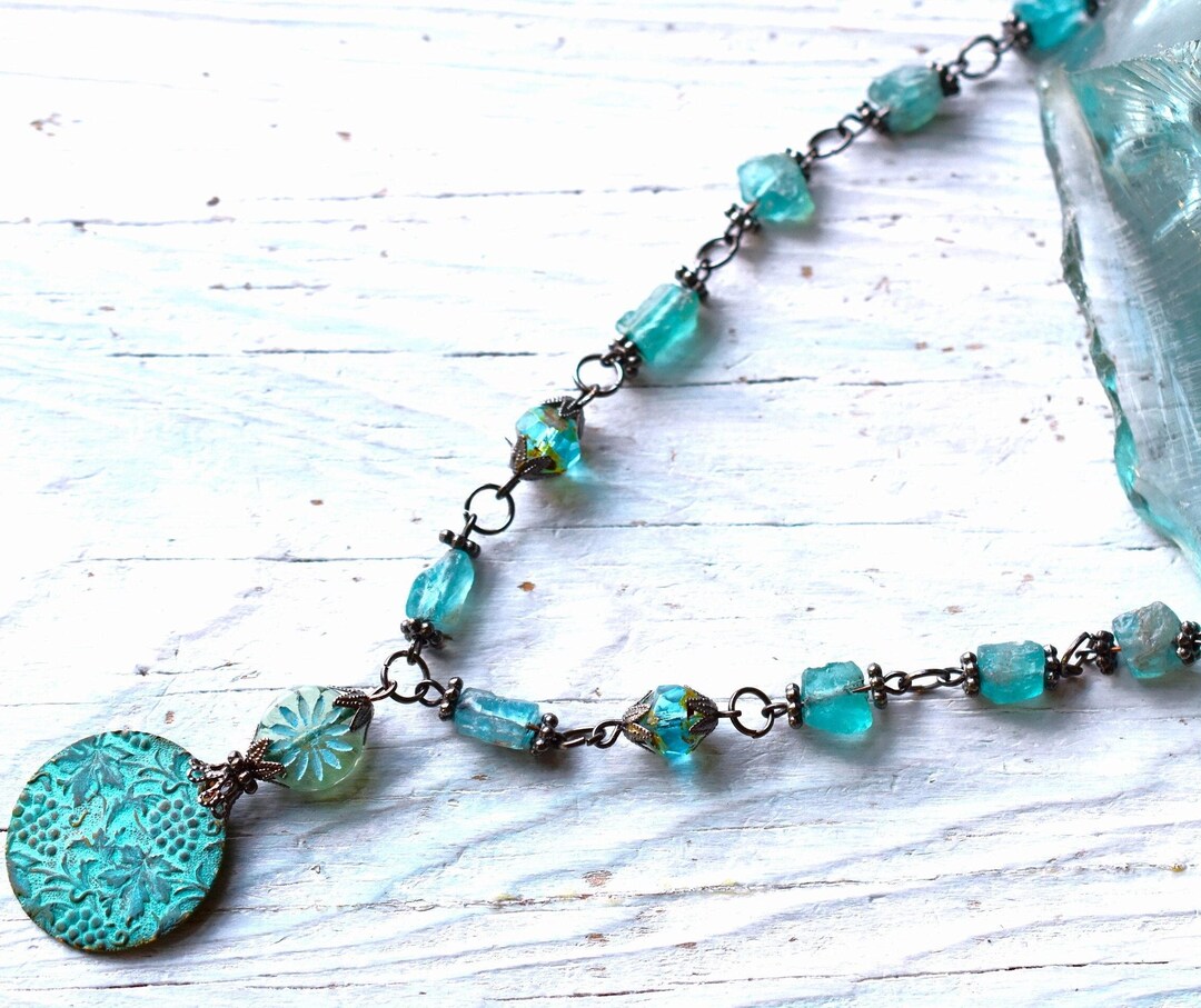 Blue Apatite Necklace, Genuine Apatite, Gray Necklace, Boho Silver ...