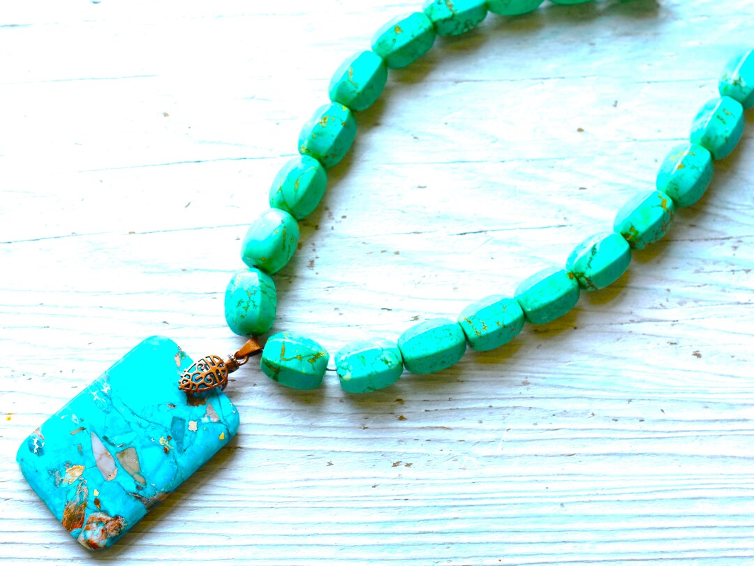 Imperial Jasper Turquoise Necklace, Green Magnesite Turquoise Necklace ...