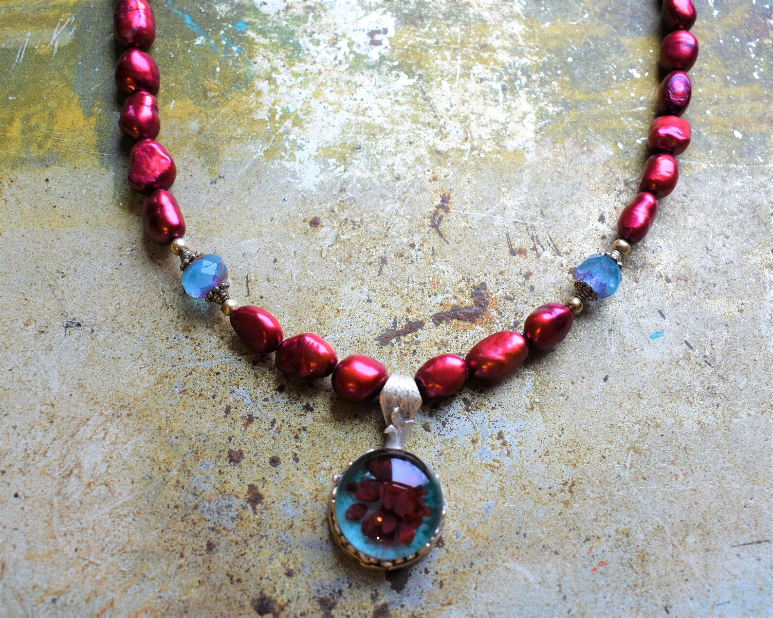 Ruby Red Freshwater Pearl Necklace Ruby Red Lampwork | Etsy