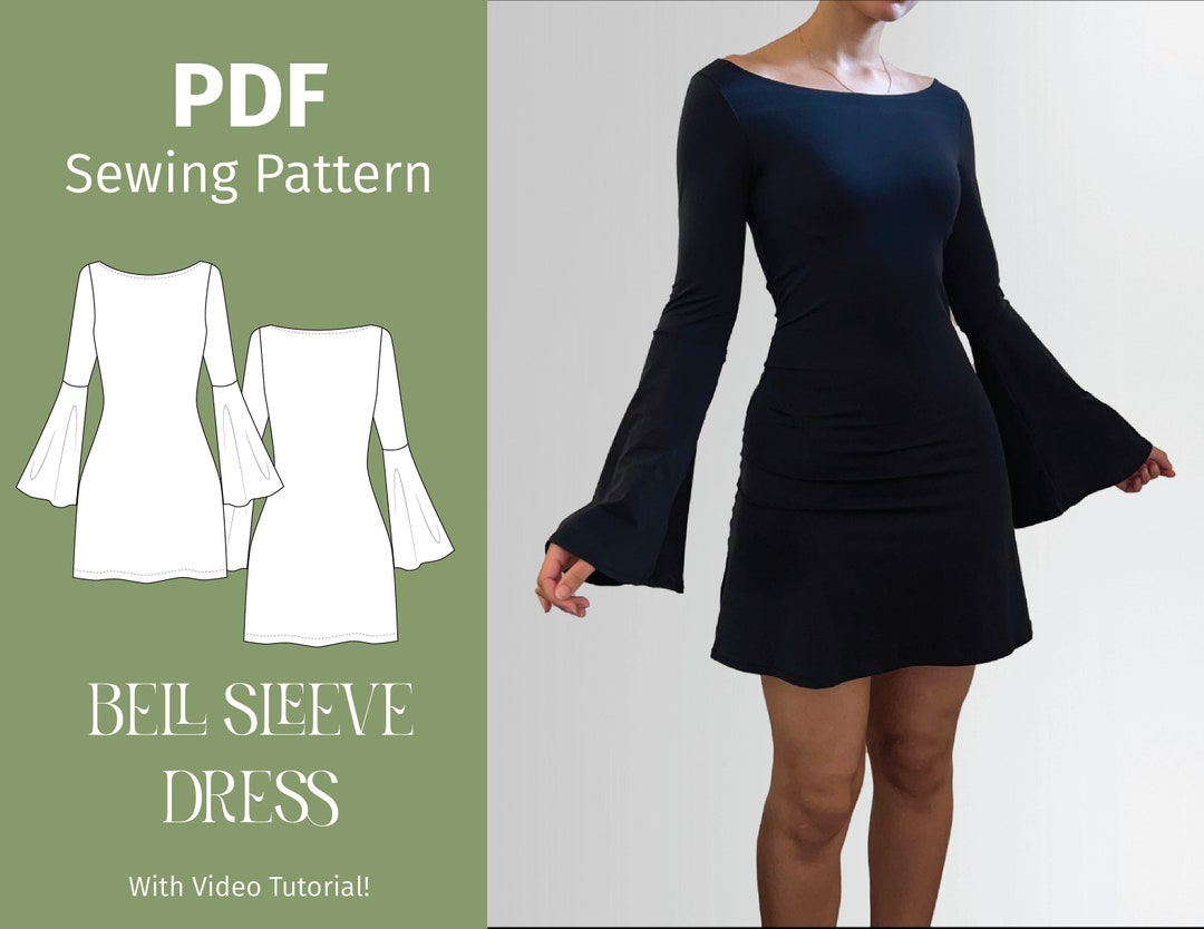 Bell Sleeve Dress (NO ZIPPER) - PDF Sewing Pattern - Boat Neck ...