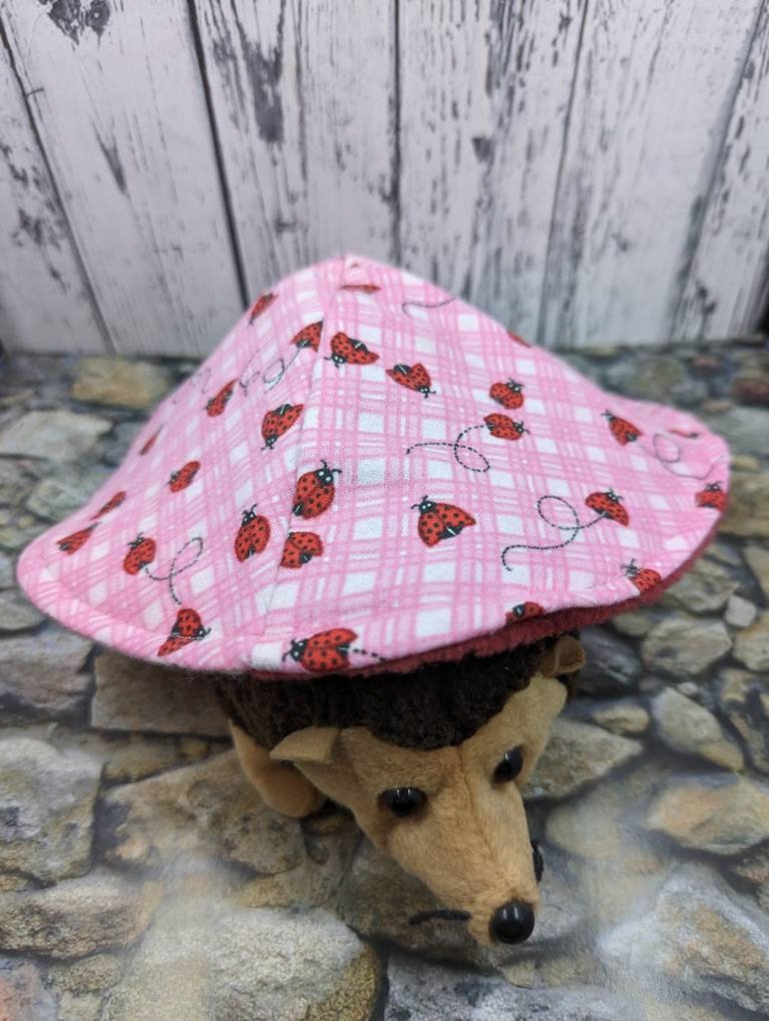 Lady Bugs Pink Plaid Hedgie Hat Hut for Hedgehogs Small Pets Fleece ...