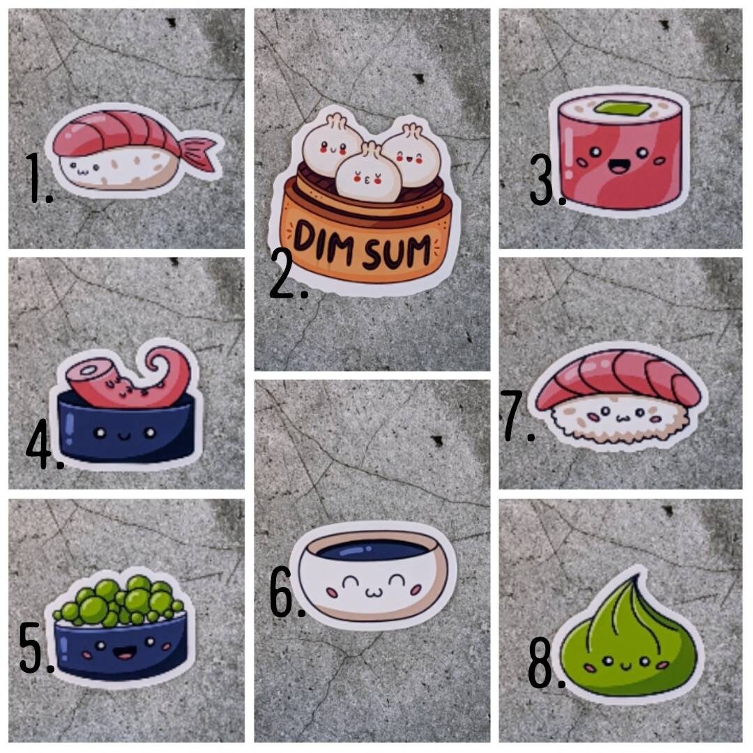 Dimsum Sushi Wasabi Kawaii Chibi Snacks Stickers Vinyl Decals | Etsy UK