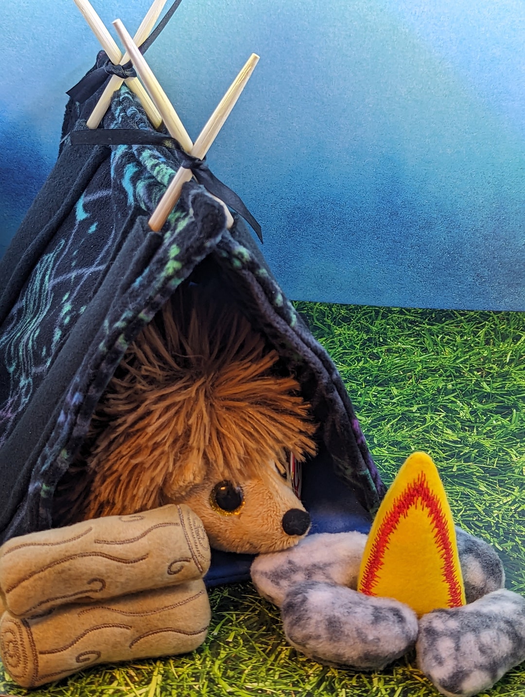 Campfire Set Mint Stuffed Fleece Hedgehog Toy Cage Buddy Photo Prop ...