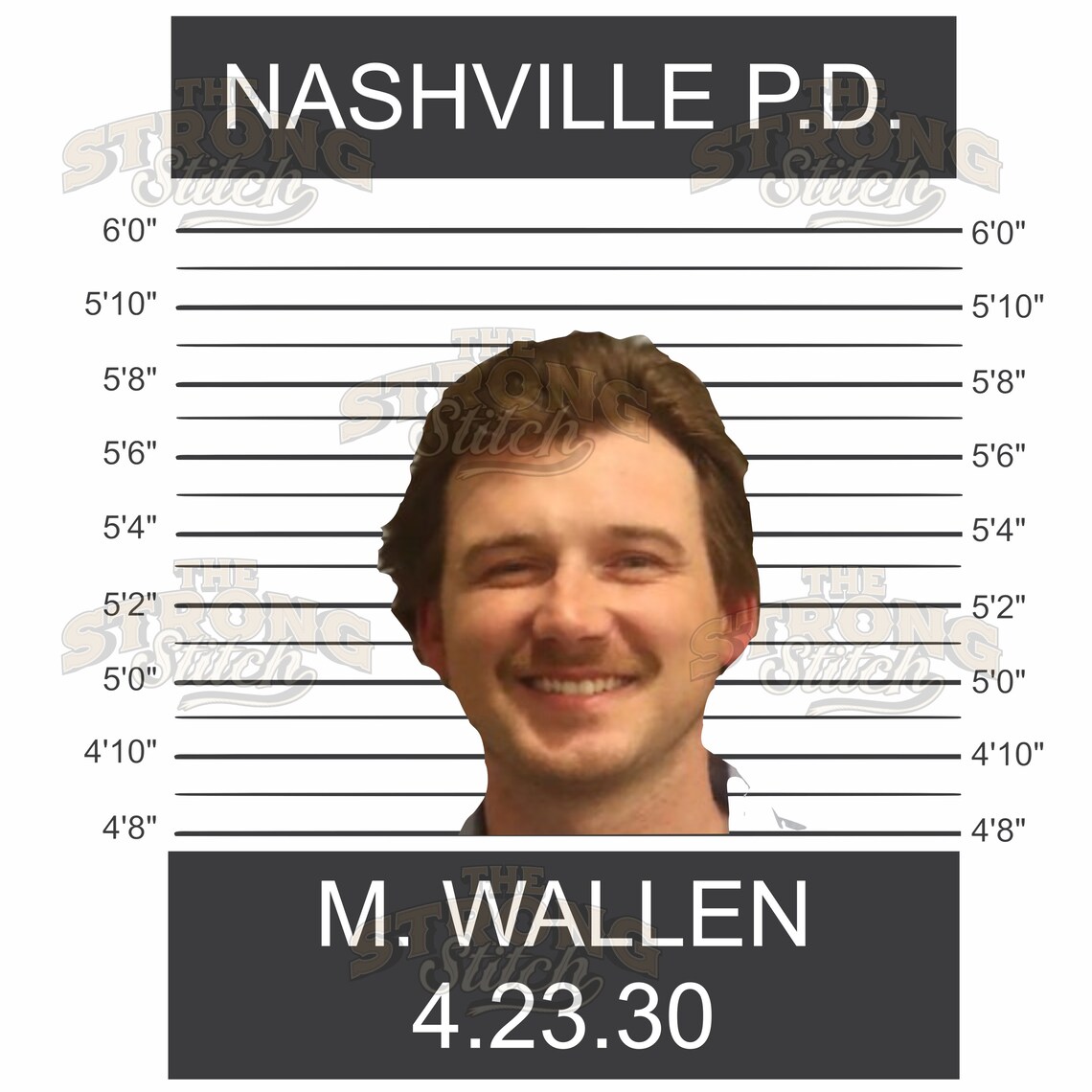 Morgan Wallen Short Hair Mugshot Nasville PD 300DPI Digitial Print PNG ...