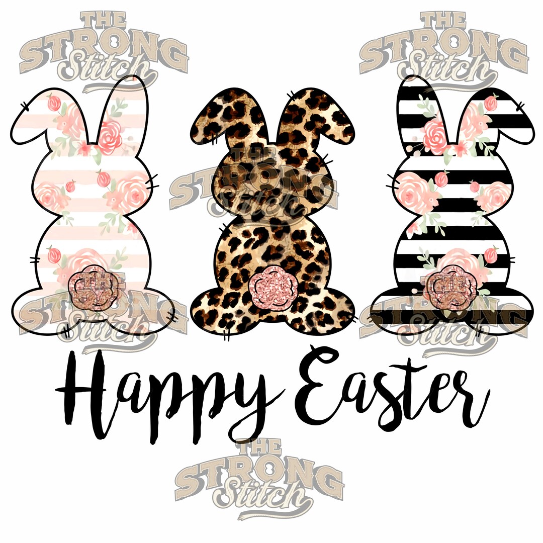 Easter Bunny Trio Stripes Floral Leopard 300dpi PNG Digital Print - Etsy