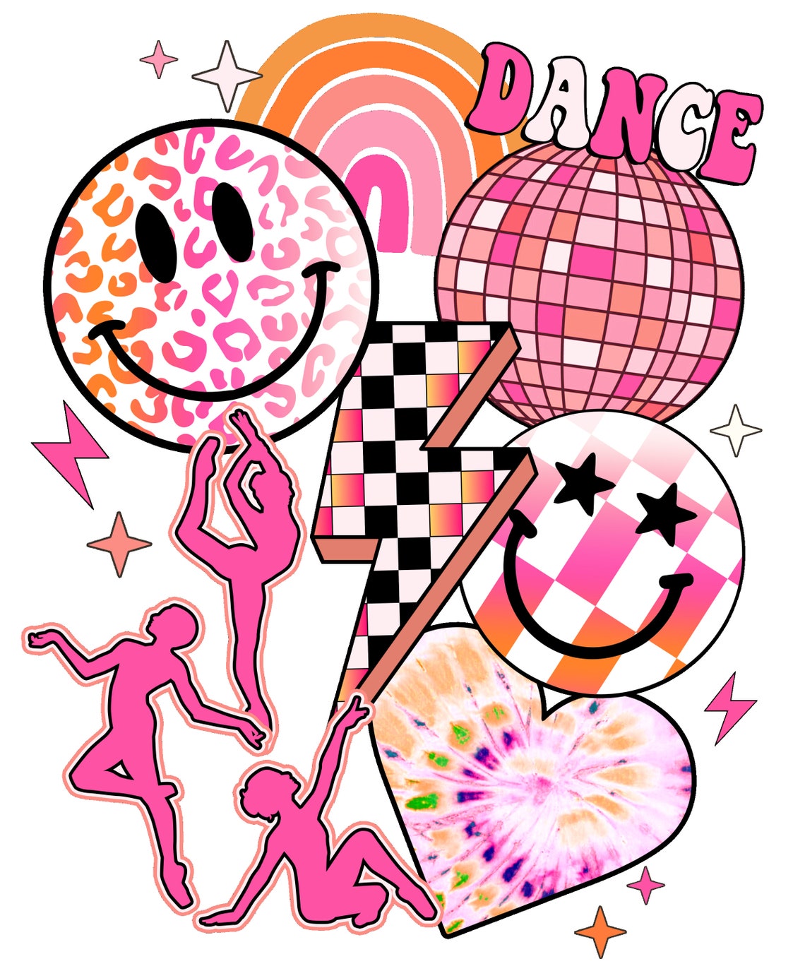 Dance Retro Disco Ball Lightning Bolt Pink 300dpi PNG Digital Print - Etsy