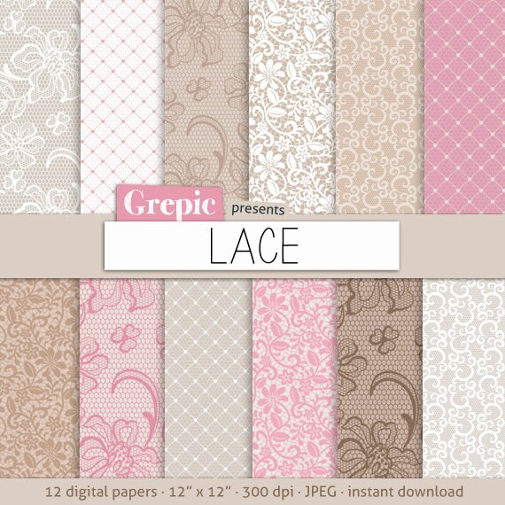 Items similar to Lace digital paper: "LACE" with pink and brown vintage ...