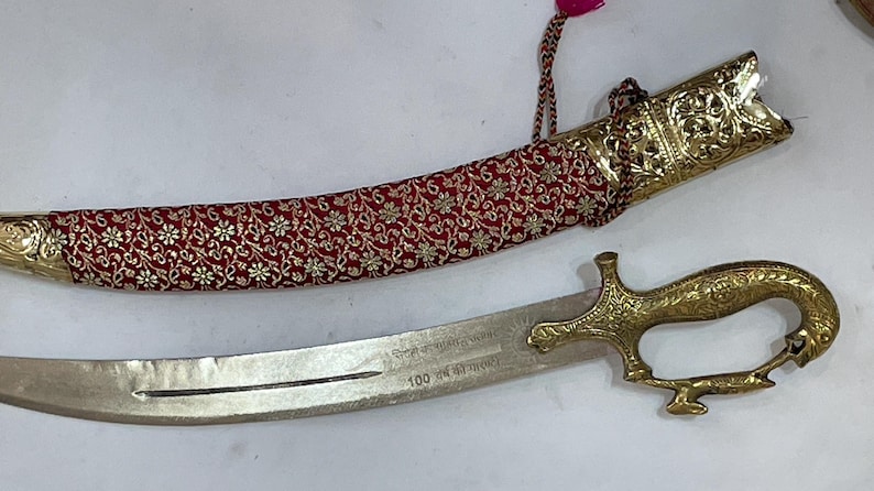 Royal Shahi Talwar Indian Short Sword With Lion Hunting Brass Hilt ...