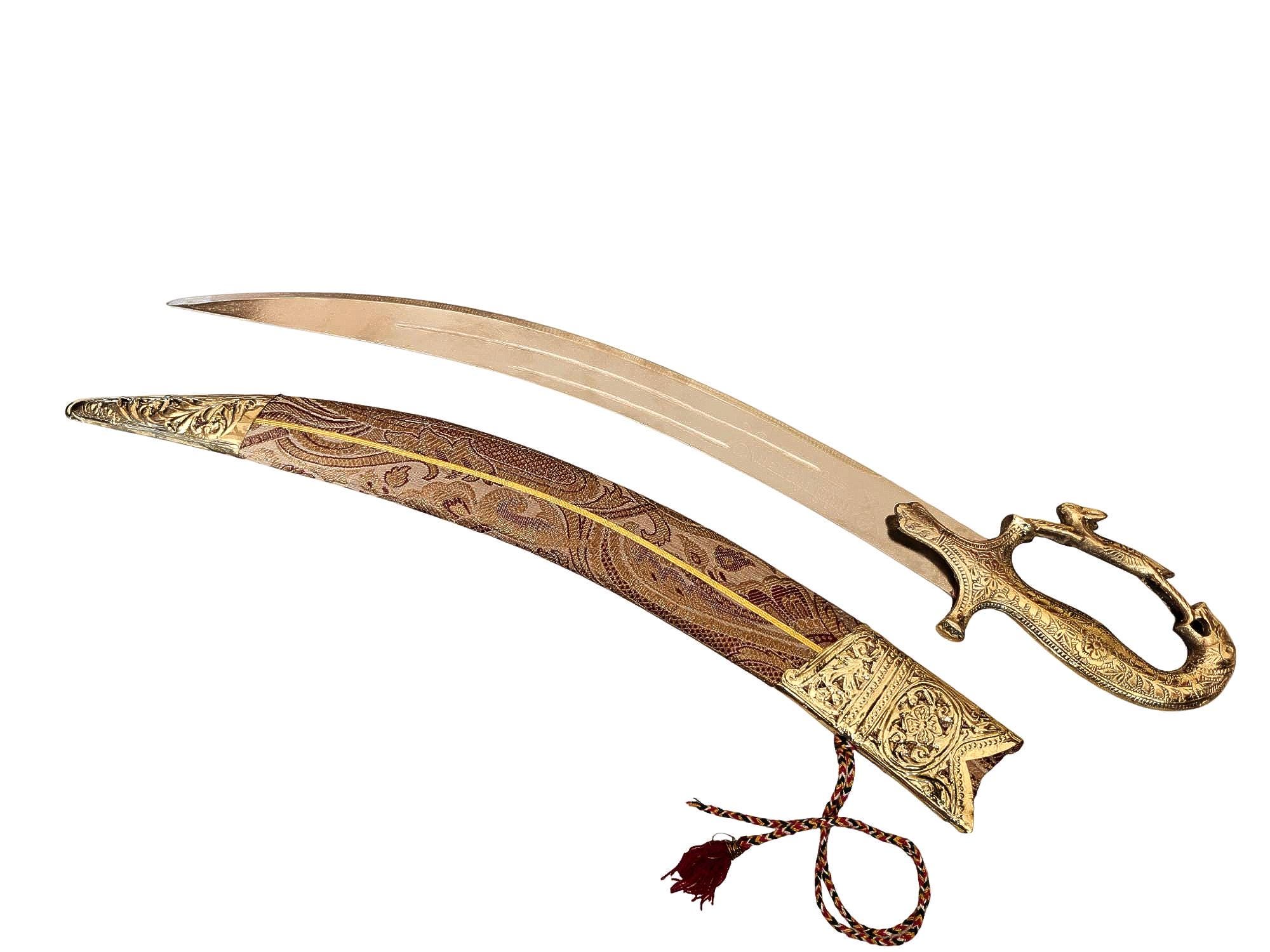 Indian Sikh Wedding Sword/kirpan With Sheath Brown Fabric Golden Look ...