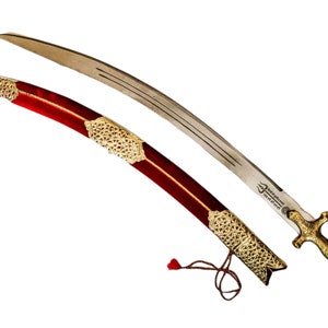 Indian Rajput Wedding Sword With Sheath Maroon Fabric Golden Look Brass ...