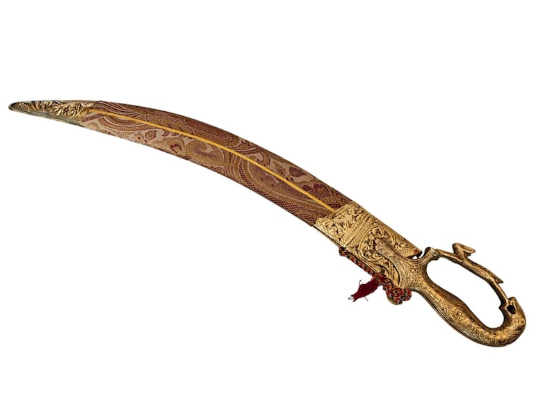 Indian Sikh Wedding Sword/kirpan With Sheath Brown Fabric Golden Look ...