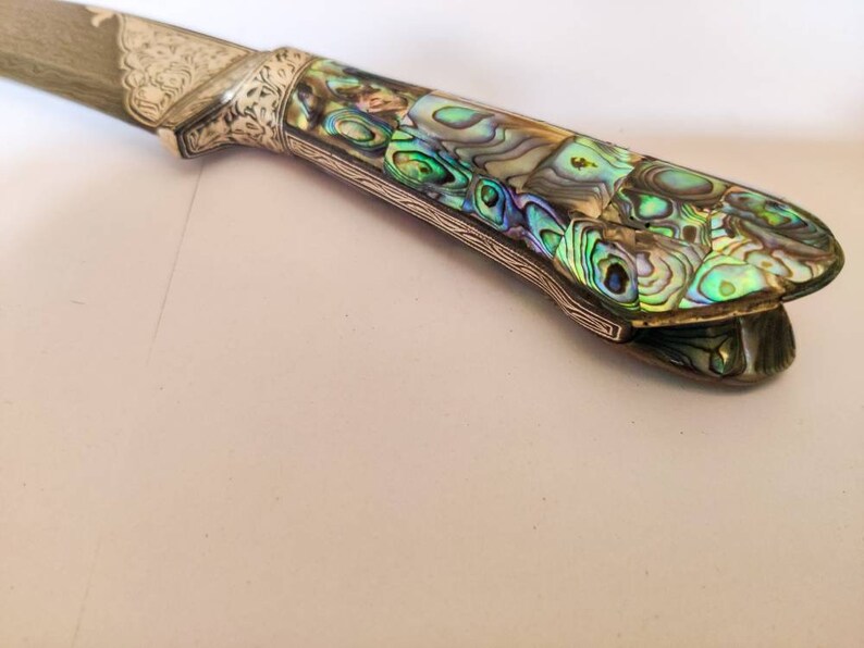 Damascus Dagger With Silver Koftgari Worked 15 Inch Abalone | Etsy