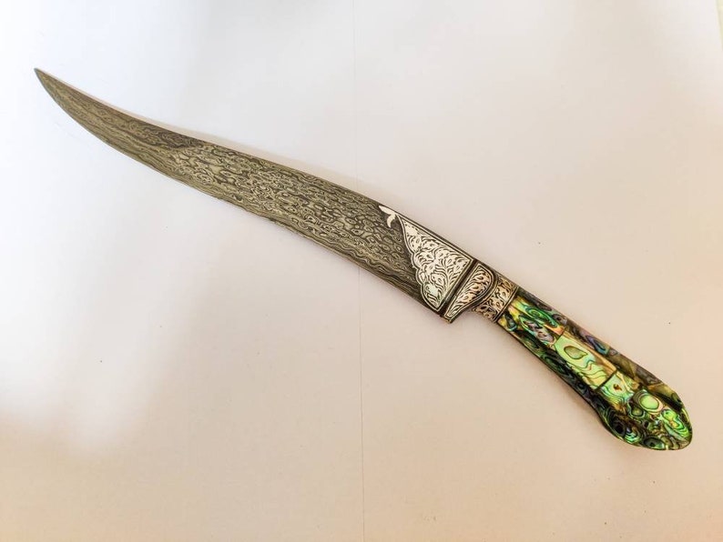 Damascus Dagger With Silver Koftgari Worked 15 Inch Abalone | Etsy
