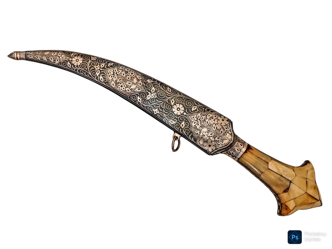 Arabic Jambiya Damascus Dagger With Silver Work and Bone Handle - Etsy