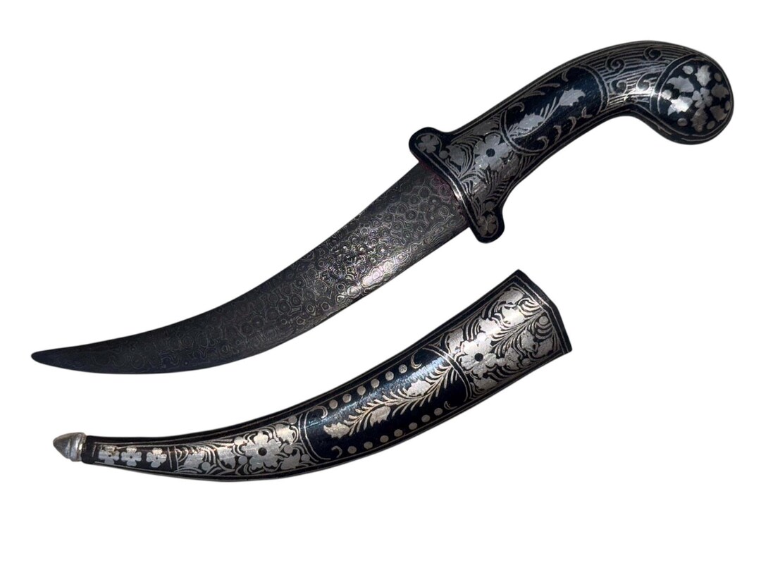 Indopersian Mughal Damascus Silver Koftgari Worked Small Sikh Kripan ...
