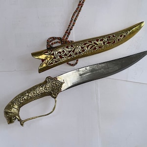Indian Sikh Wedding Kirpan Lion Head Brass Metal Sheath and Grips ...