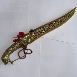 Indian Sikh Wedding Kirpan Lion Head Brass Metal Sheath and Grips ...