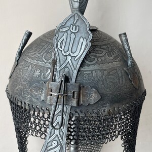 Ottoman Islamic Kufic Helmet Khula Khud With Engraved Carvings Mughal ...