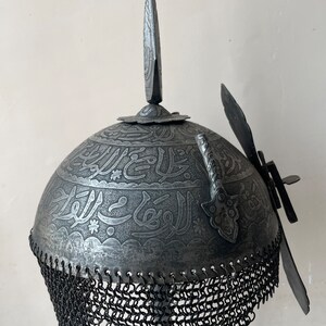Ottoman Islamic Kufic Helmet Khula Khud With Engraved Carvings Mughal ...