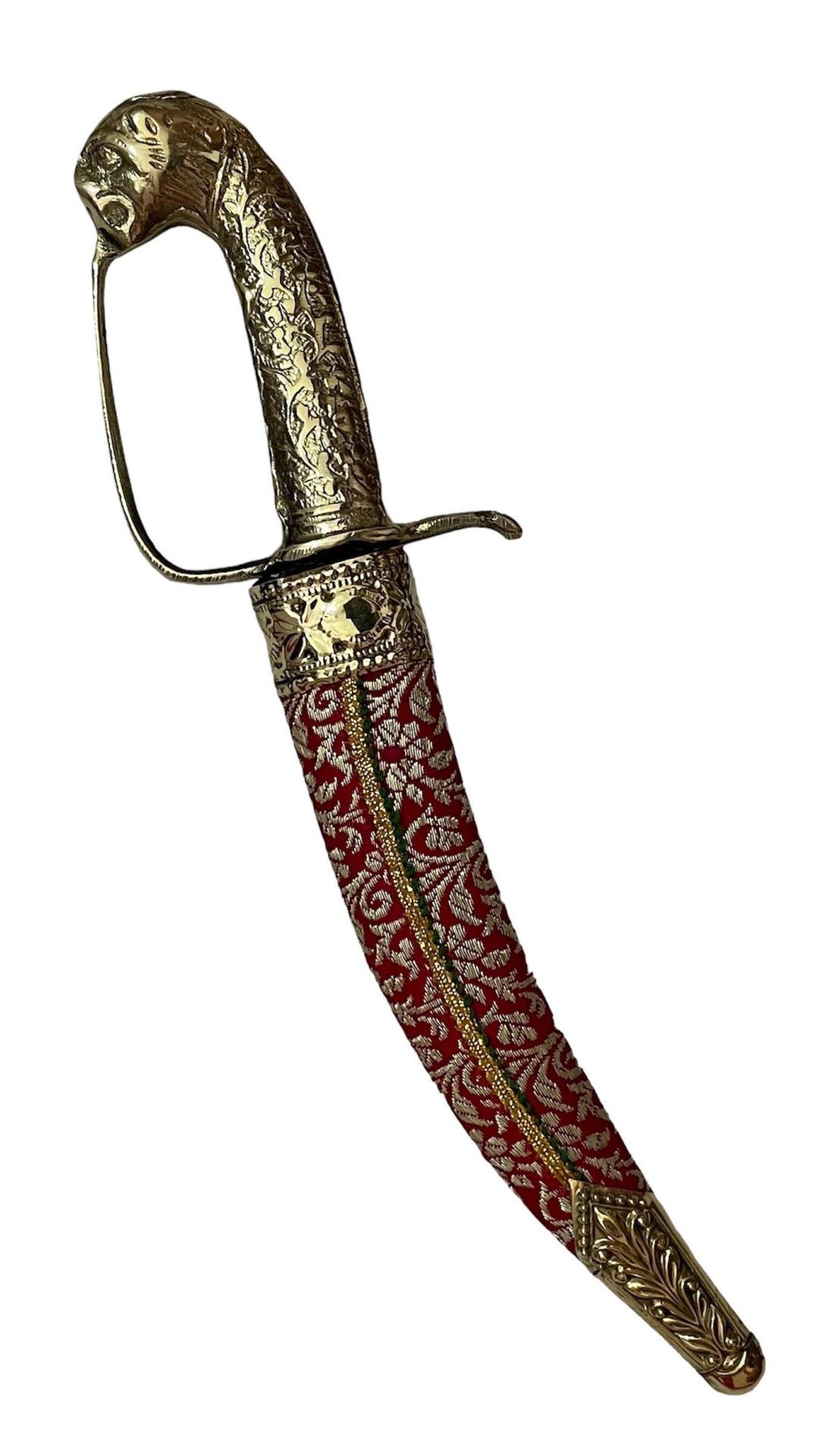Rajput Wedding/kripan Short Sword 10 Engraved Carvings Lion Face Hilt ...