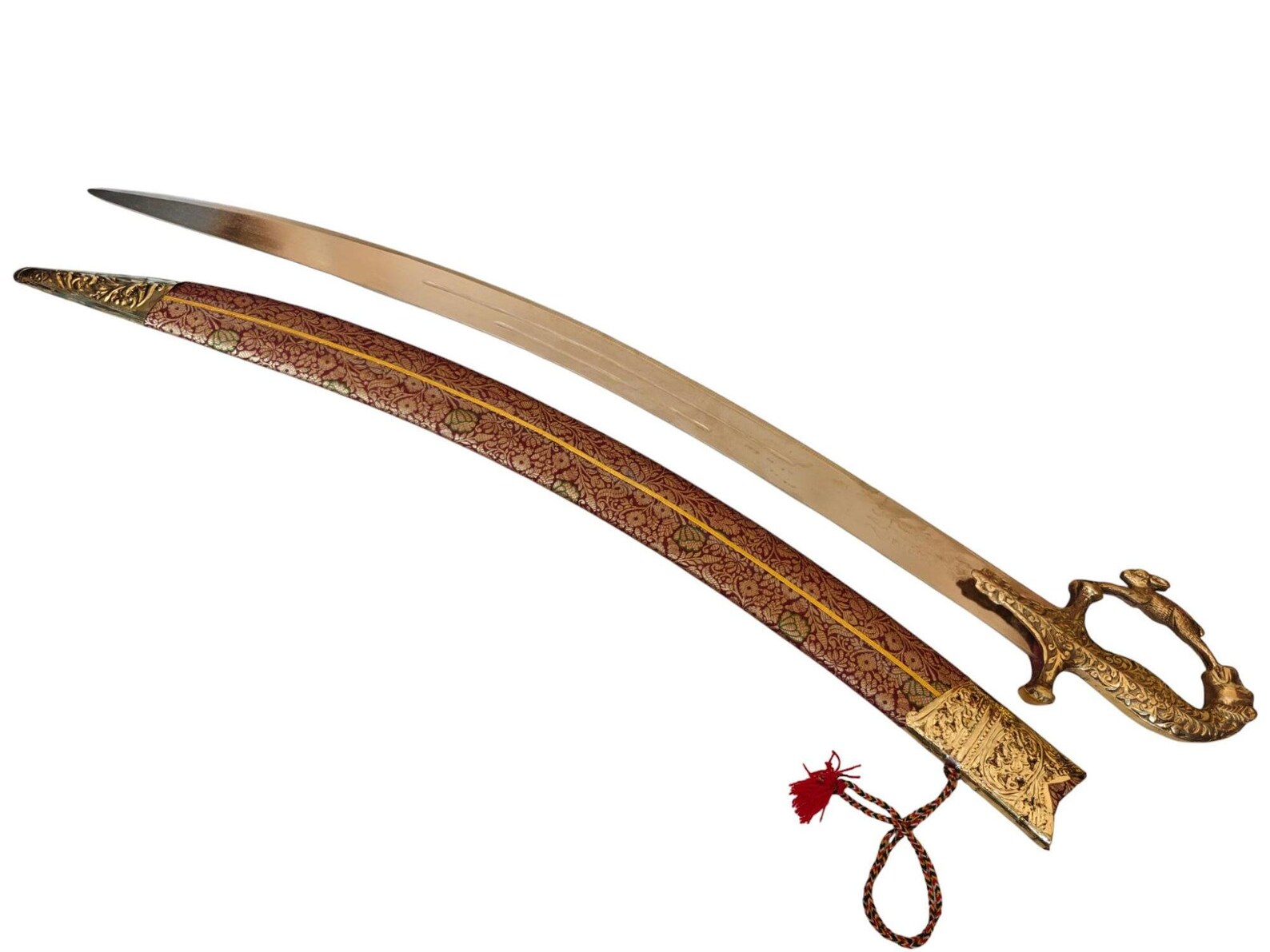 Indian Sikh Wedding Sword/kirpan With Sheath Maroon Fabric Golden Look ...