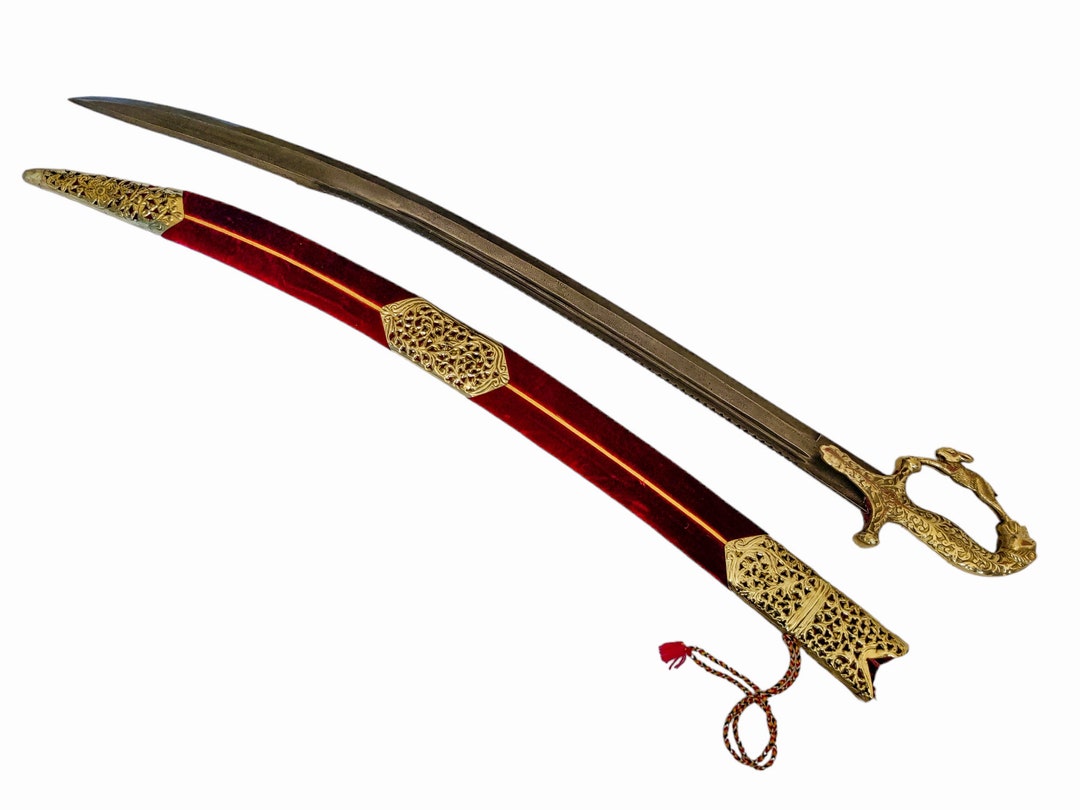 Indian Rajput Wedding Sword With Sheath Maroon Fabric and Damascus ...