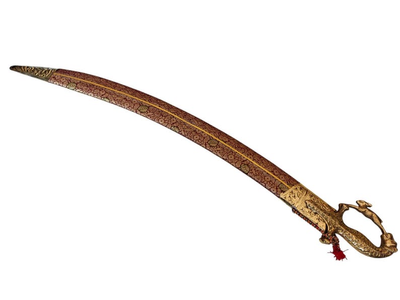 Indian Sikh Wedding Sword/kirpan With Sheath Maroon Fabric Golden Look ...