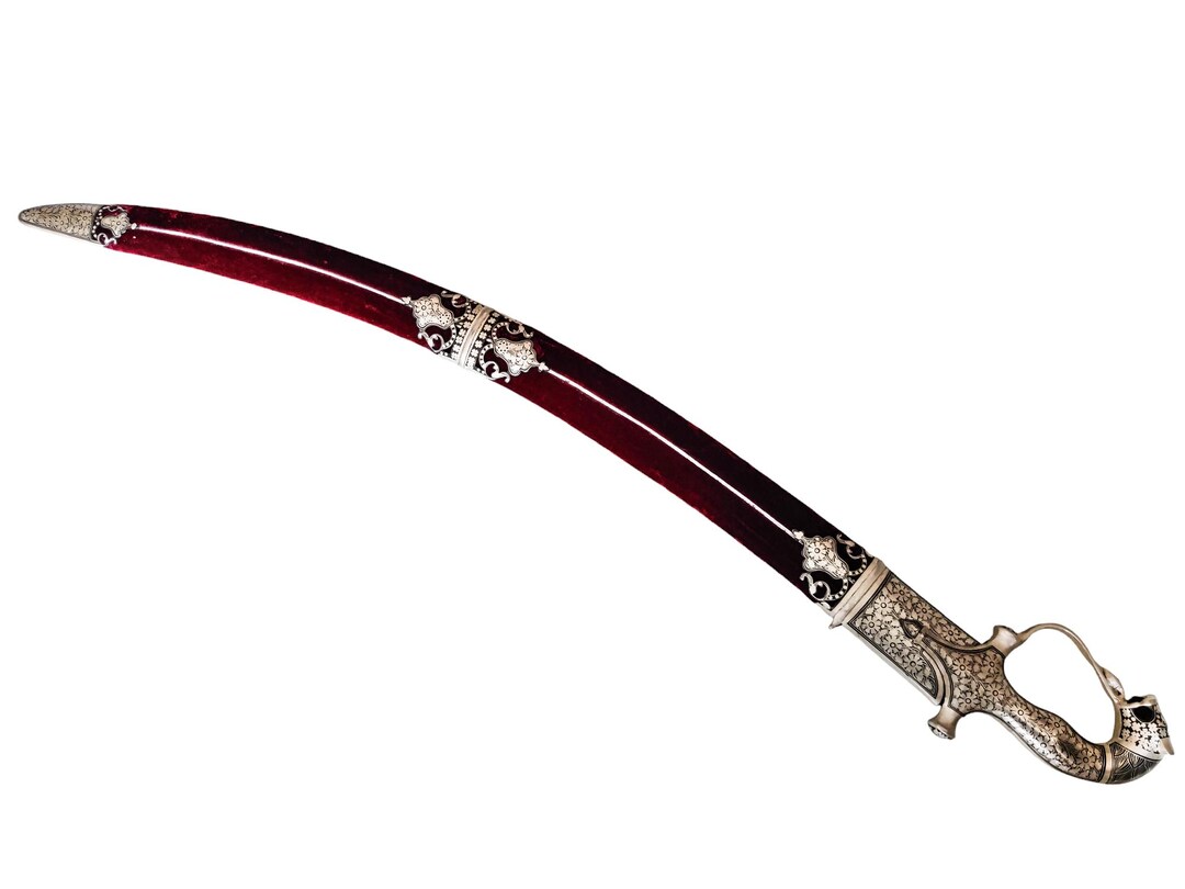 Indian Rajput Wedding Sword With Sheath Maroon Fabric and Lion Face ...