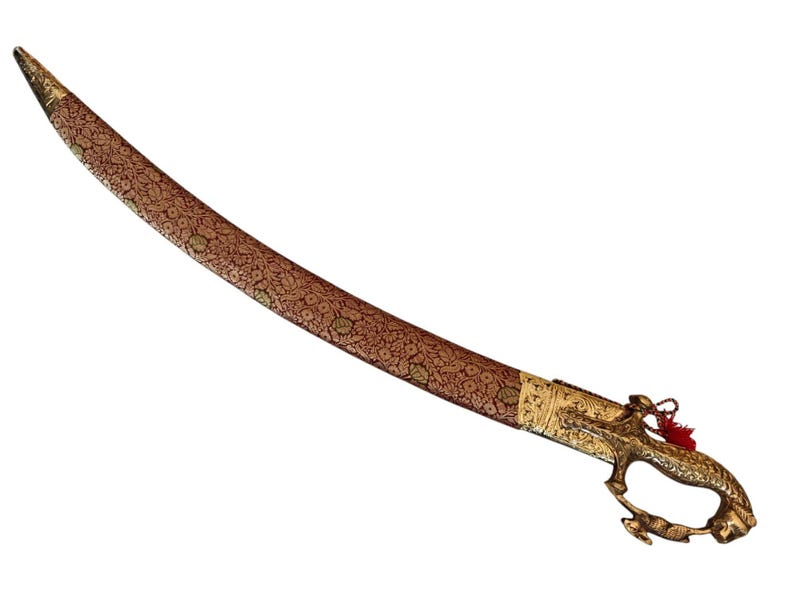 Indian Sikh Wedding Sword/kirpan With Sheath Maroon Fabric Golden Look ...