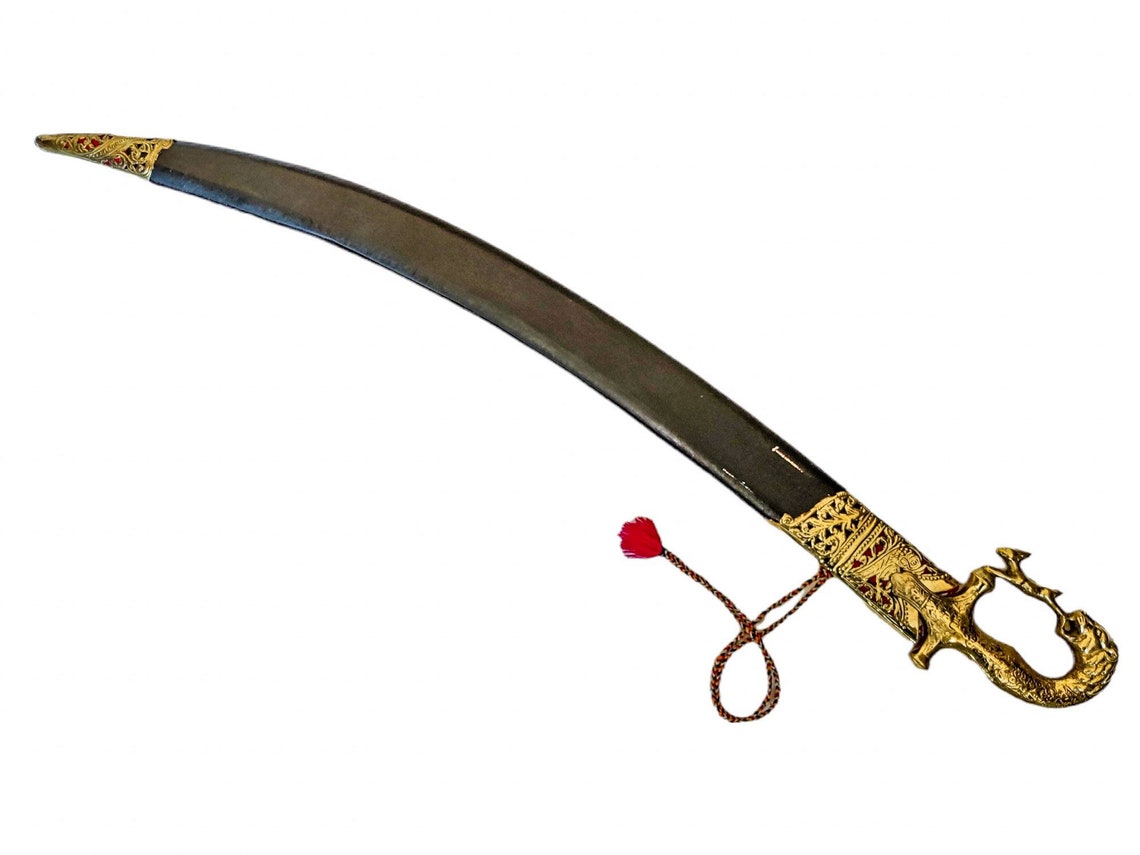 Indian Rajput Wedding Sword With Sheath Black Leather Golden Look Brass ...