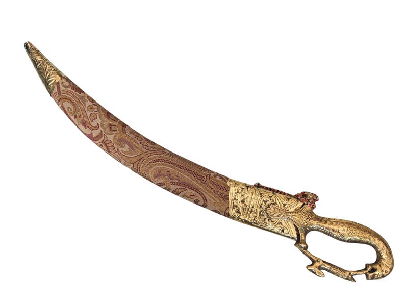 Indian Sikh Wedding Sword/kirpan With Sheath Brown Fabric Golden Look ...