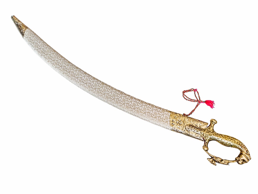Indian Rajput Wedding Sword With Sheath off White Fabric Golden Look ...
