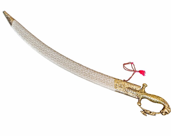 Indian Rajput Wedding Sword With Sheath off White Fabric Golden Look ...