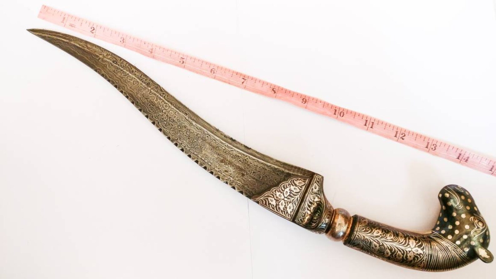 Damascus Kard / Dagger Camel Face With Silver Koftgari Work - Etsy